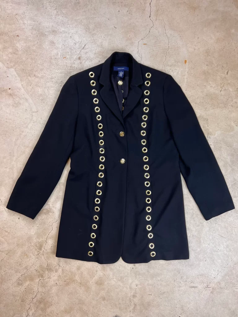 The Gold Grommet Paneled Long Black Blazer | RE.STATEMENT | The ...