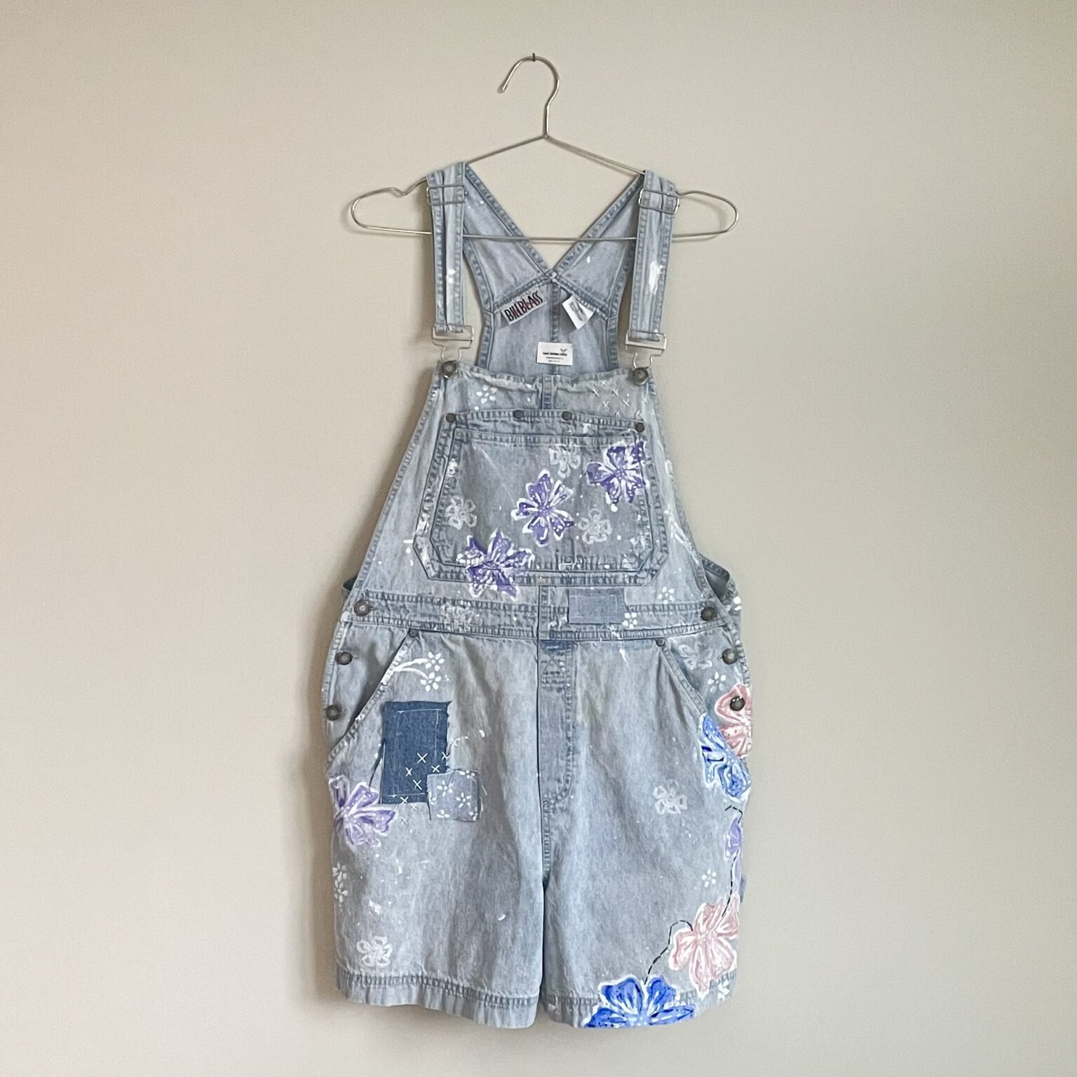 Painted Floral Patchwork Denim Romper Overalls | RE.STATEMENT | The ...