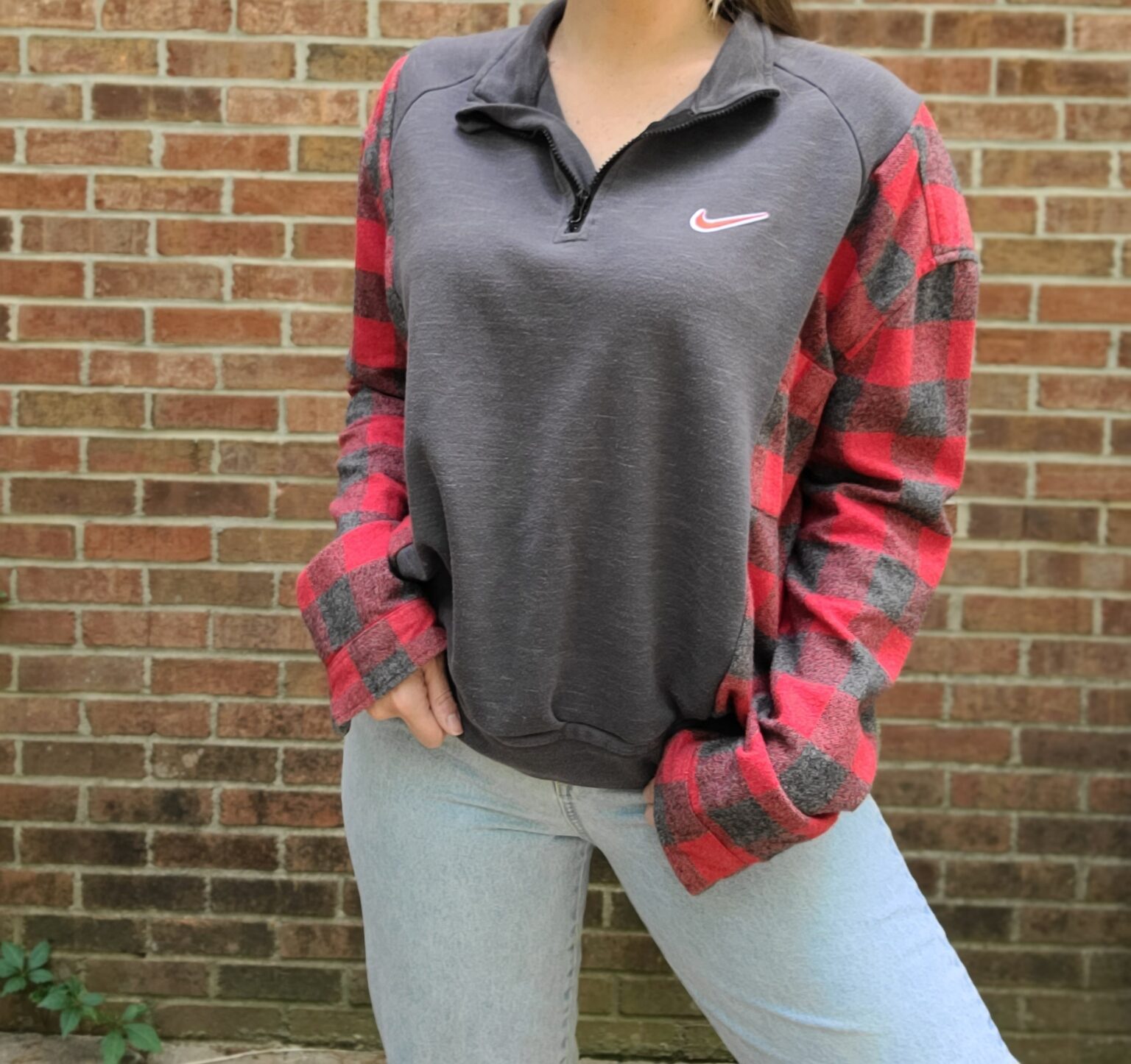 Quarter zip x flannel with Nike check | RE.STATEMENT | The Upcycled ...