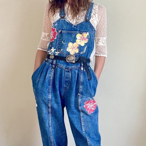 Denim Overalls with Hand Painted Flowers | RE.STATEMENT | The Upcycled ...