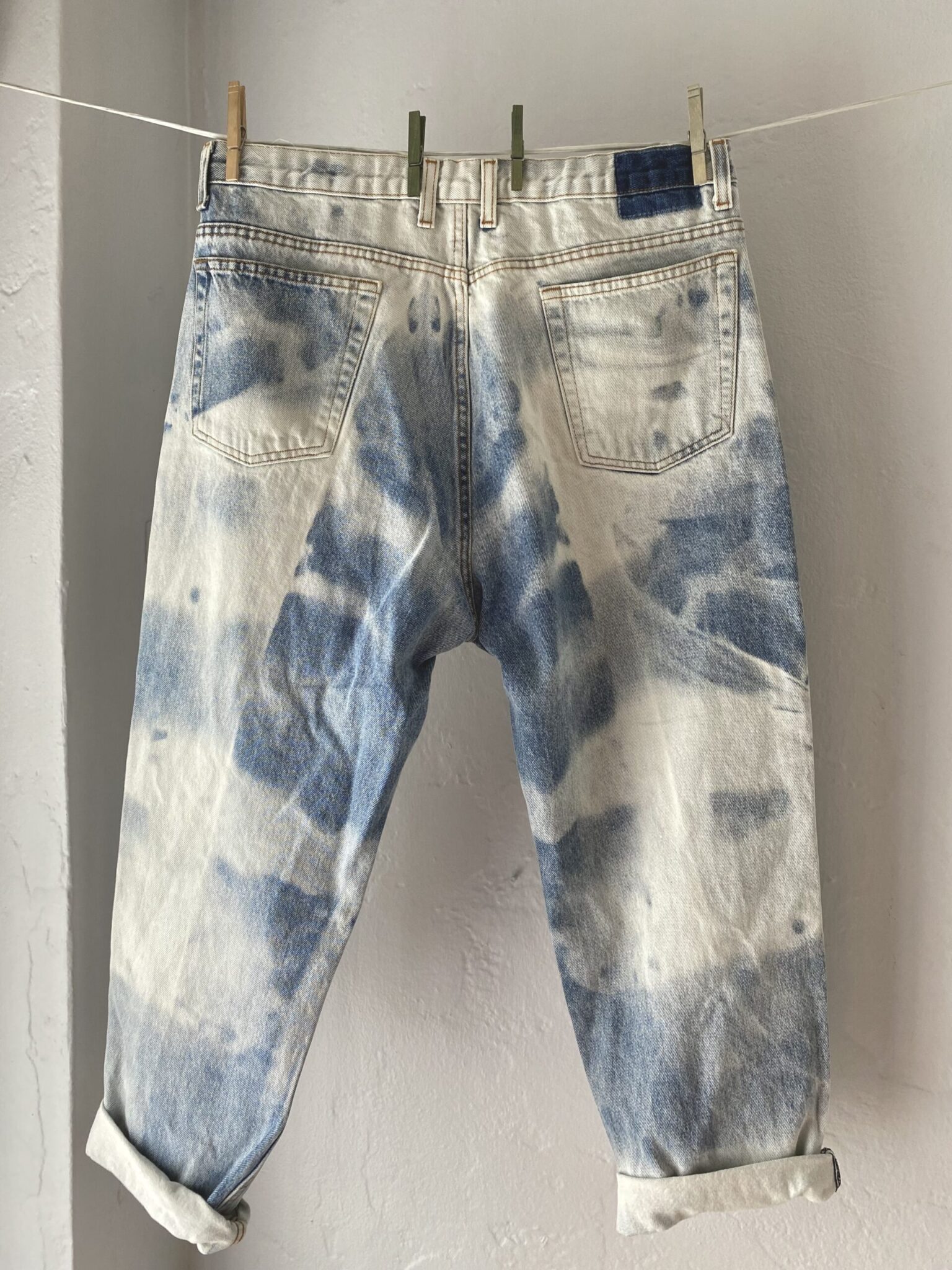 Bleach Dyed Blue Denim Jeans | RE.STATEMENT | The Upcycled Fashion ...