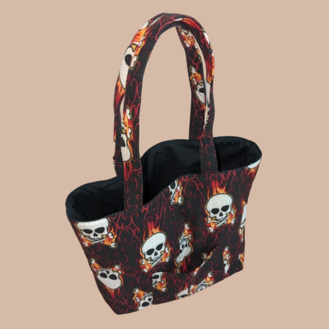 Skull and fire tote bag | RE.STATEMENT | The Upcycled Fashion Marketplace