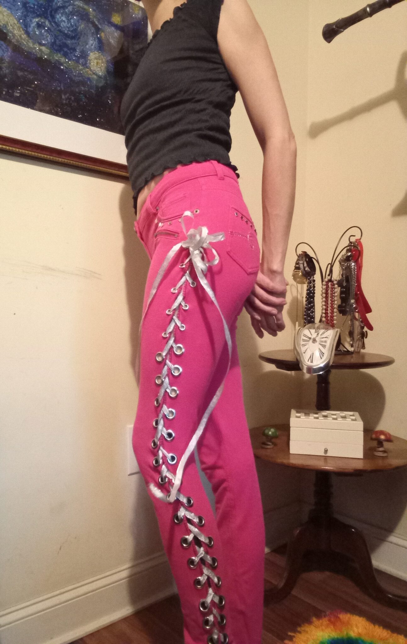 Upcycled Pink Studded Lace Up Pants - 0/28" | RE.STATEMENT | The ...