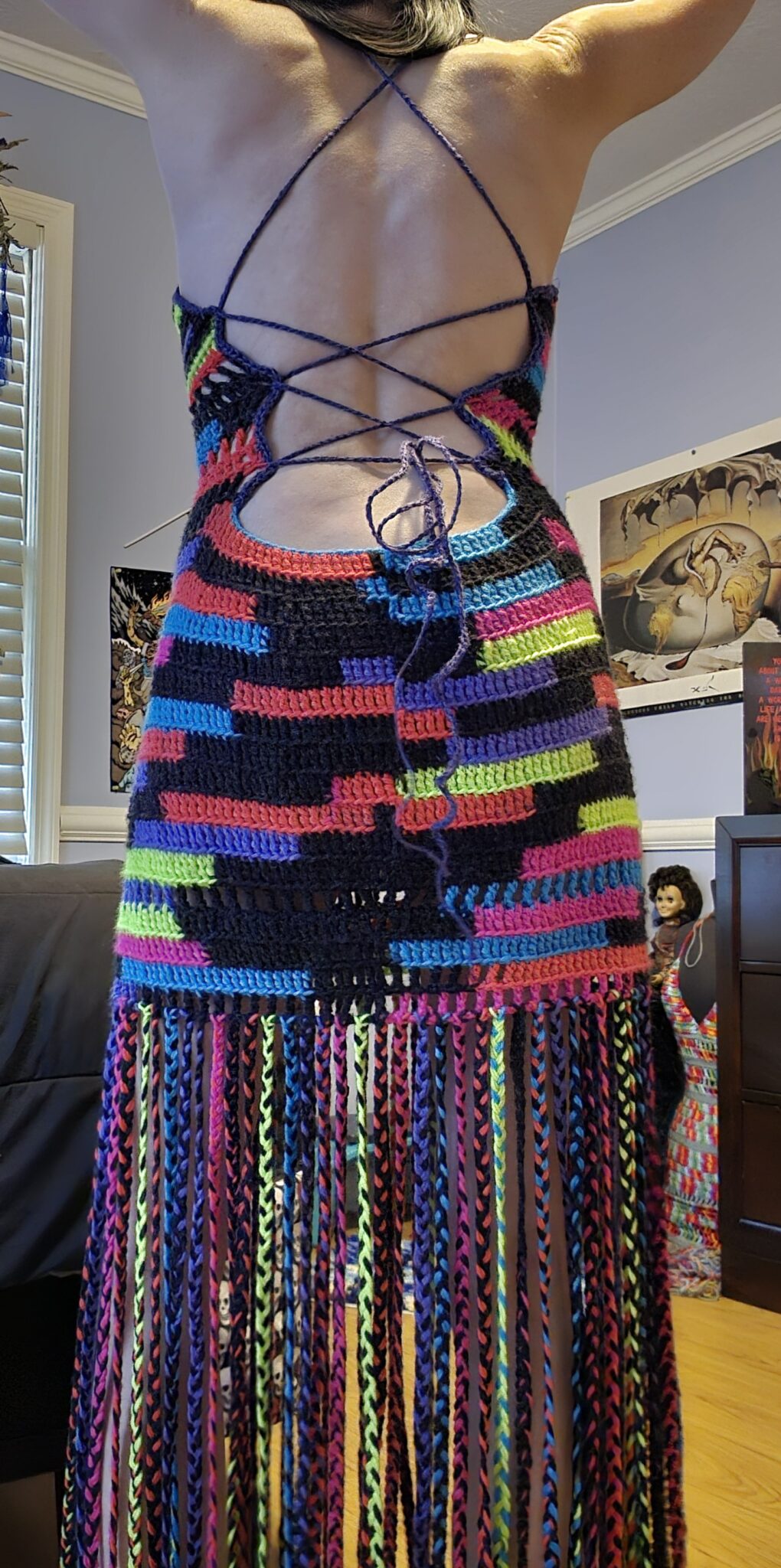 Crochet Open Back Fringe Maxi Dress - S/M | RE.STATEMENT | The Upcycled ...